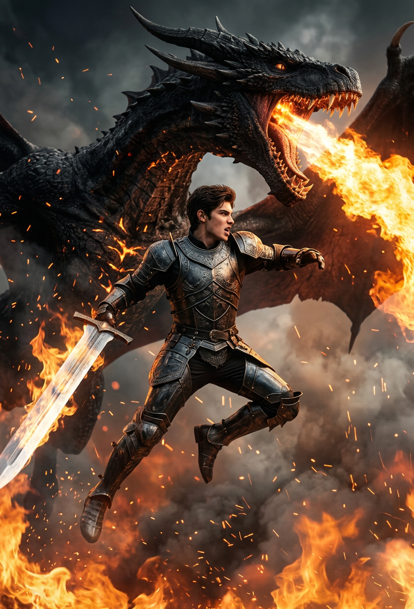 Magic Hour | Dragon Slayer Clash - AI Image Editor Template